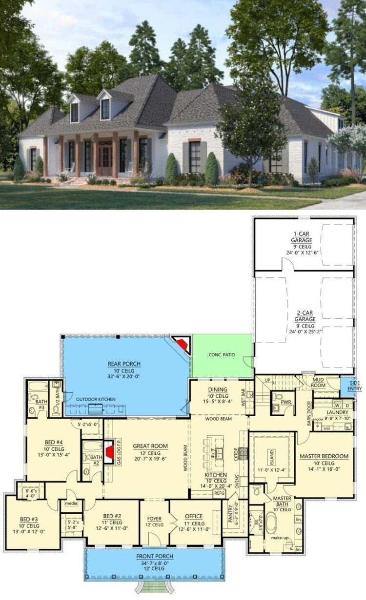 Acadian-Inspired Home – ~3,048 Sq Ft with 4 Bedrooms, 3.5 Bathrooms & 3 ...
