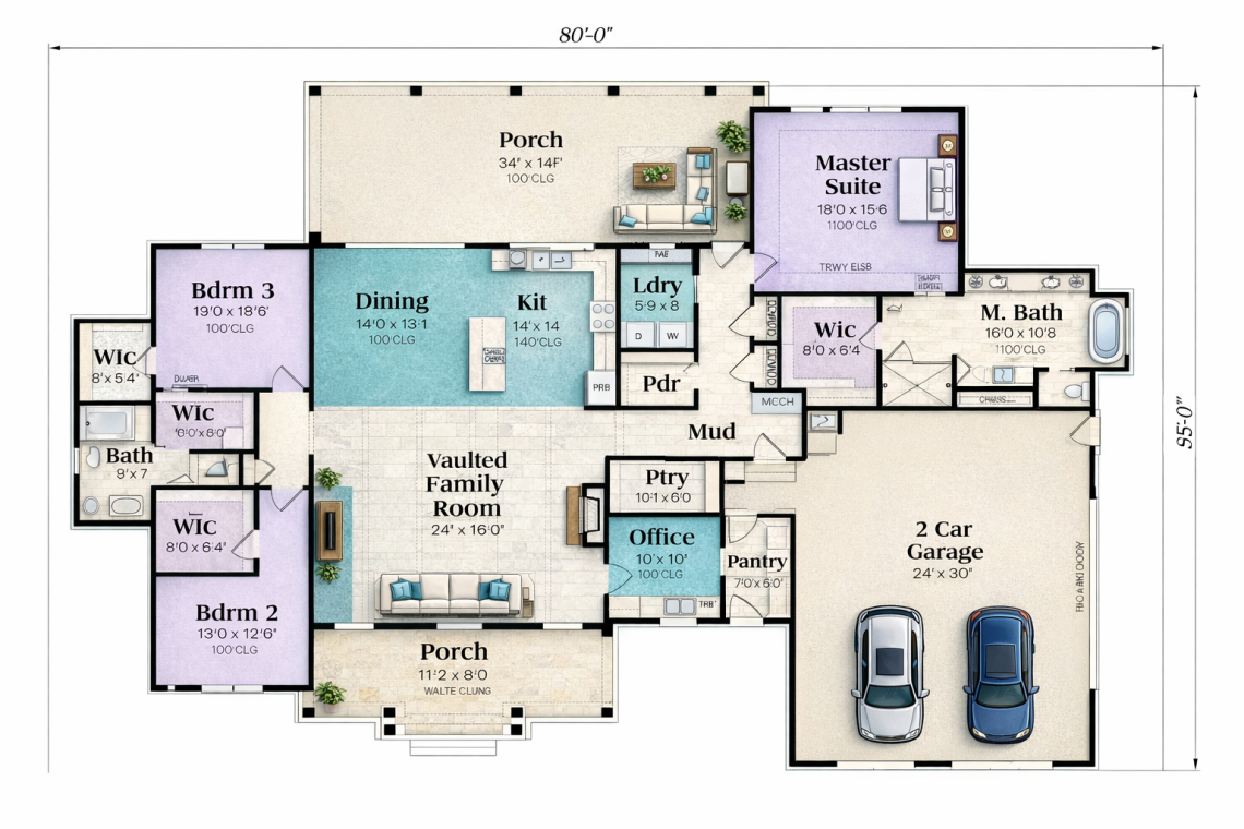 Modern Farmhouse Plan – Spacious 3-Bedroom, 2.5-Bathroom Layout with ...